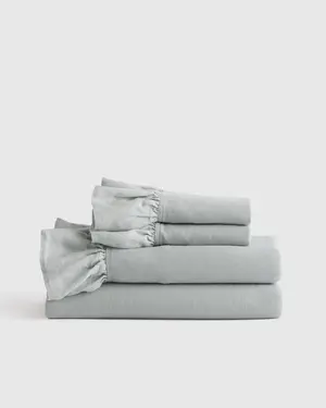 Quince European Linen Ruffle Sheet Set - Mist