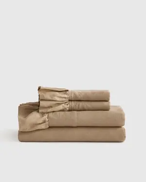 Quince European Linen Ruffle Sheet Set - Toffee