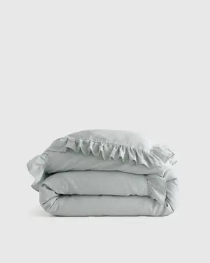 Quince European Linen Ruffle Duvet Cover - Mist