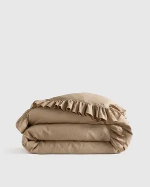 Quince European Linen Ruffle Duvet Cover - Toffee