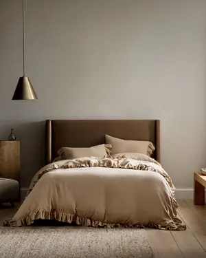 Quince European Linen Ruffle Duvet Cover - Toffee