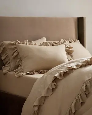 Quince European Linen Ruffle Duvet Cover - Toffee