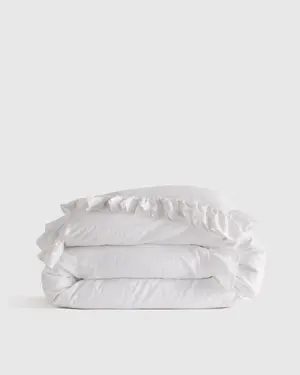 Quince European Linen Ruffle Duvet Cover - White