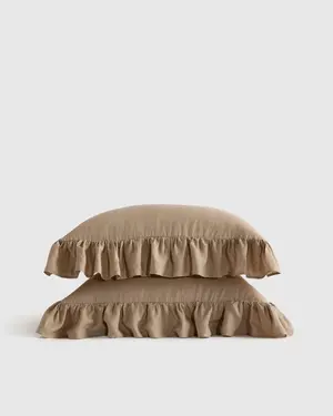 Quince European Linen Ruffle Sham Set - Toffee