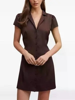 EVER NEW Blair Satin-finish Button-front Mini Dress - Brown