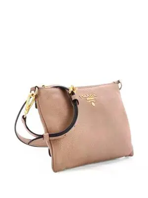 Prada Dual Strap Flat Vitello Daino Medium Crossbody Bag - Neutrals