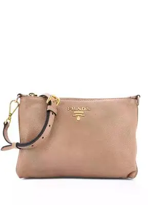 Prada Dual Strap Flat Vitello Daino Medium Crossbody Bag - Neutrals