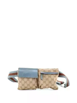 Gucci Vintage Double Gg Canvas With Leather Small Belt Bag - Blue