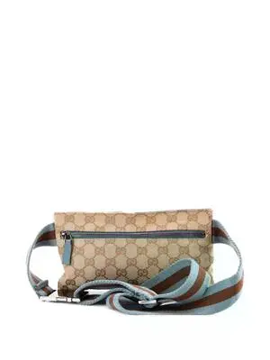 Gucci Vintage Double Gg Canvas With Leather Small Belt Bag - Blue