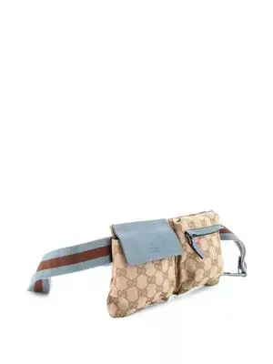 Gucci Vintage Double Gg Canvas With Leather Small Belt Bag - Blue