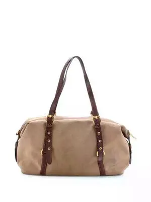 Prada Logo Bauletto Bag Canvas Medium Handbag - Brown