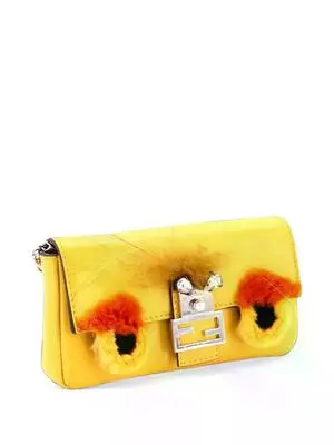 Fendi Monster Baguette Leather And Fur Micro Crossbody Bag - Yellow