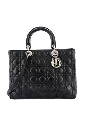 Dior Vintage Lady Bag Cannage Quilt Lambskin Large Satchel - Black