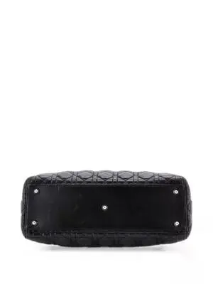 Dior Vintage Lady Bag Cannage Quilt Lambskin Large Satchel - Black
