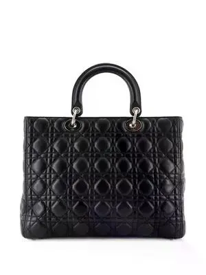 Dior Vintage Lady Dior Bag Cannage Quilt Lambskin Large Satchel Black