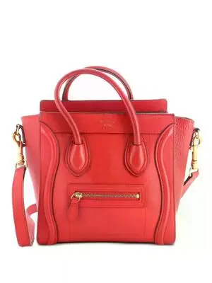 Celine Luggage Bag Grainy Leather Nano Crossbody Bag - Red