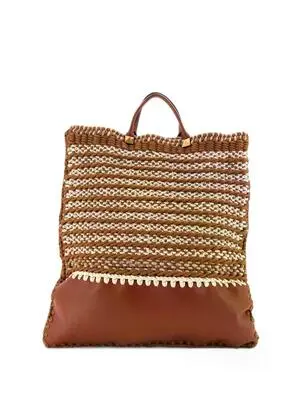 Valentino Garavani Identity Flat Leather And Crochet Tote Bag - Brown