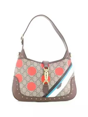 Gucci Jackie 1961 Studded Printed Gg Coated Canvas Small Hobo Bag - Brown