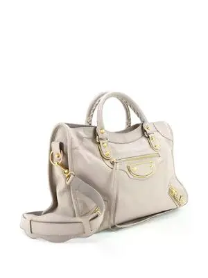 Balenciaga City Classic Metallic Edge Bag Leather Medium Satchel - Grey