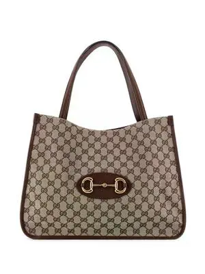 Gucci Horsebit 1955 Gg Canvas With Leather Medium Tote Bag - Brown