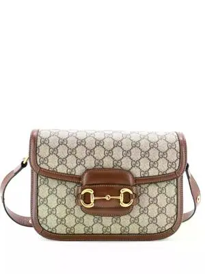 Gucci Horsebit 1955 Shoulder Bag Gg Coated Canvas With Leather Small Crossbody Bag - Brown