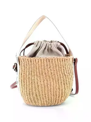 Chloé Woody Basket Tote Woven Raffia Small Bucket Bag - Brown