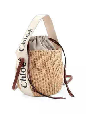 Chloé Woody Basket Tote Woven Raffia Small Bucket Bag