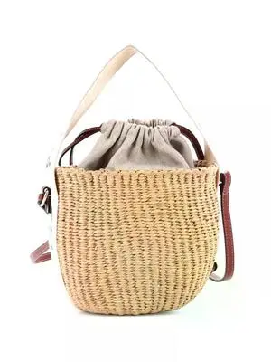 Chloé Woody Basket Tote Woven Raffia Small Bucket Bag Brown