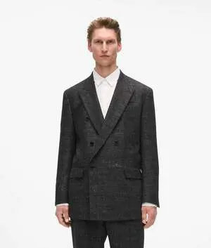 Karl Lagerfeld Double-breasted Textured Suit Jacket - Black