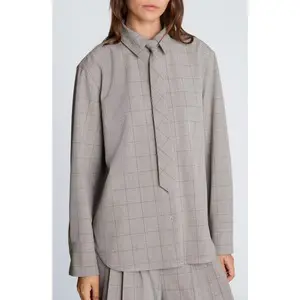 KENNETH COLE Plaid Shirt With Tie - Light Med Bark Multi