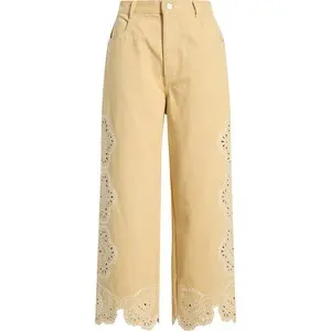 A.REN Jules Eyelet Embroidered Mid Rise Crop Straight Leg Pants