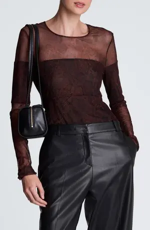 KENNETH COLE Mesh Long Sleeve Top - Medium Bark Multi