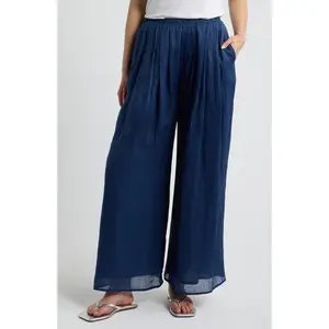 A.REN Brigette Wide Leg Linen Pants - Navy