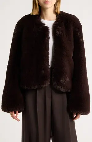 Theory Faux Fur V-neck Jacket - Cacao