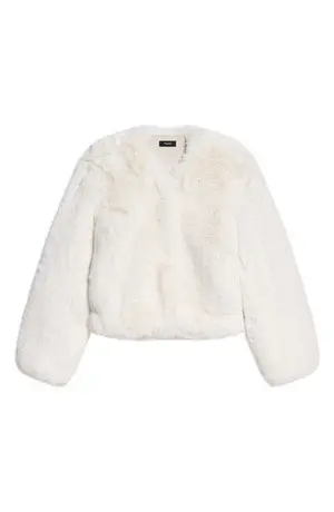 Theory Faux Fur V-neck Jacket - Ivory