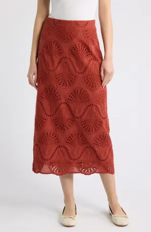 A.REN Cannes Eyelet Midi Skirt - Wine
