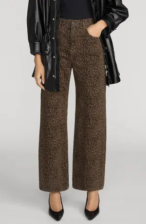 FRAME The Bow Flocked High Waist Crop Wide Leg Jeans - Sandcat