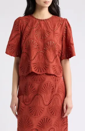 A.REN Cannes Eyelet Cotton Top - Wine