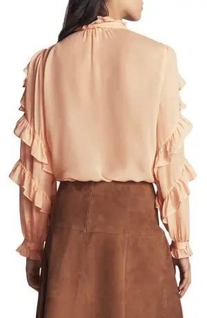 Boden Ruffled Tie Neck Georgette Top