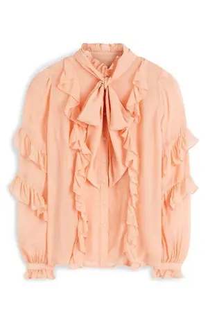 Boden Ruffled Tie Neck Georgette Top