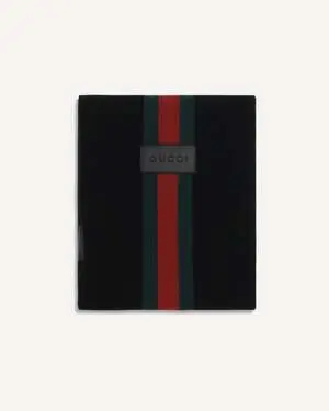 Gucci Wool Scarf With Web Stripe - Black