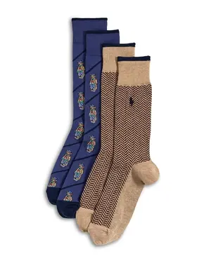 Polo Ralph Lauren Mini Bear & Glen Plaid Slack Socks, Pack Of 2 - Navy