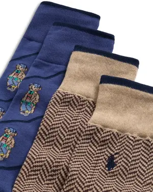 Polo Ralph Lauren Mini Bear & Glen Plaid Slack Socks, Pack Of 2