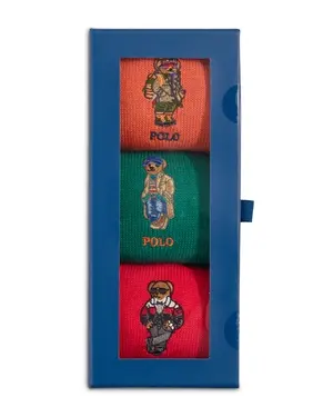 Polo Ralph Lauren Seasonal Bears Crew Socks, Pack Of 3 - Orange