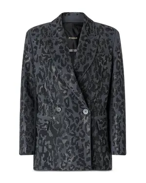 Pinko Rhinestone Pattern Double Breasted Blazer - Ghost Grey
