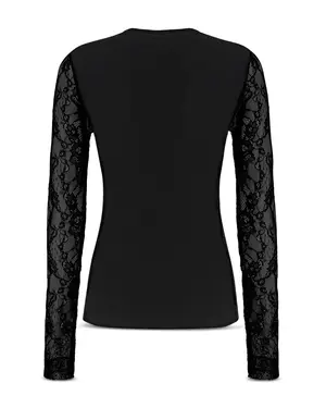 Pinko Fucecchio Lace Sleeve Ribbed Top