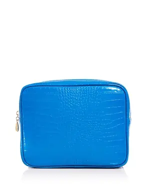 ABBODE Croc Embossed Faux Leather Pouch - Azure