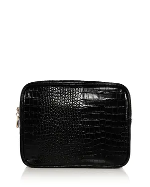 ABBODE Croc Embossed Faux Leather Pouch - Black