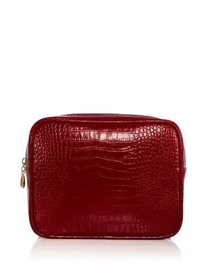 ABBODE Croc Embossed Faux Leather Pouch - Red