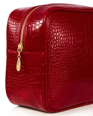 ABBODE Croc Embossed Faux Leather Pouch - Red